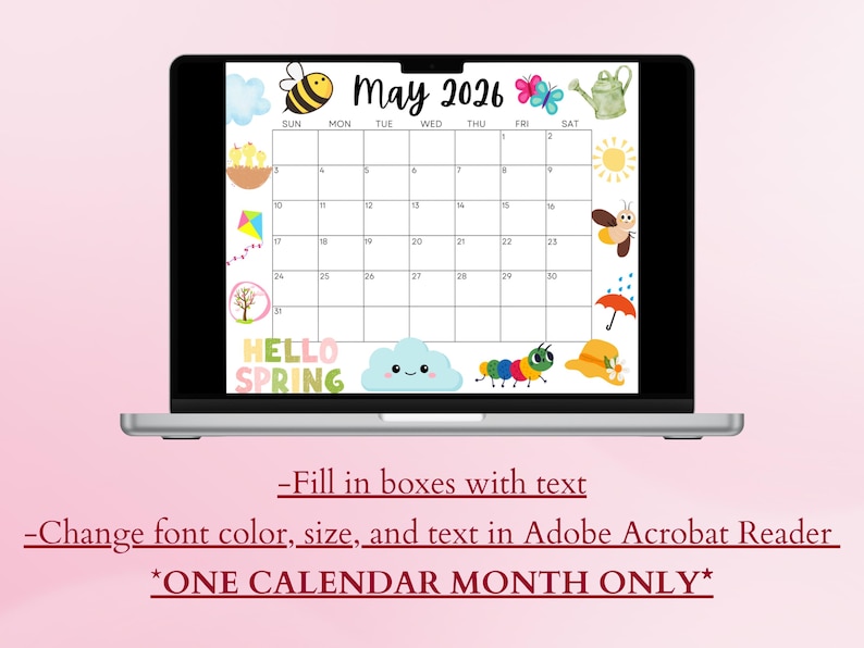 EDITABLE May 2026 Calendar, Printable Calendar 2026, Cute Spring ...