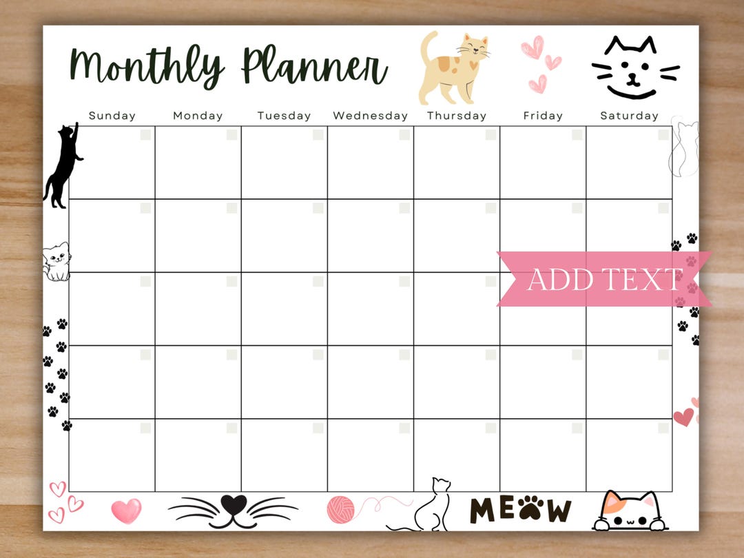 Editable Monthly Planner W/ Cats, Printable Academic Planner, Cute ...