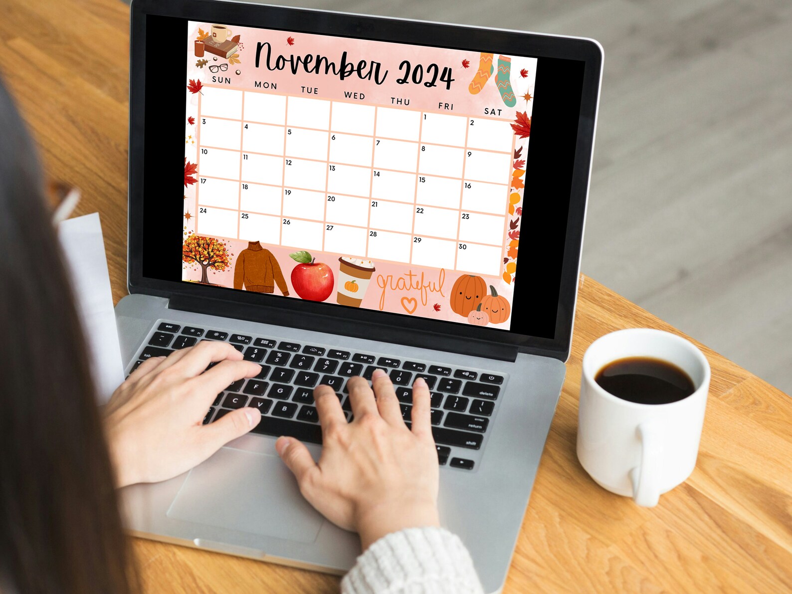 Editable November 2024 Calendar, Printable Wall Calendar 2024, Grateful ...