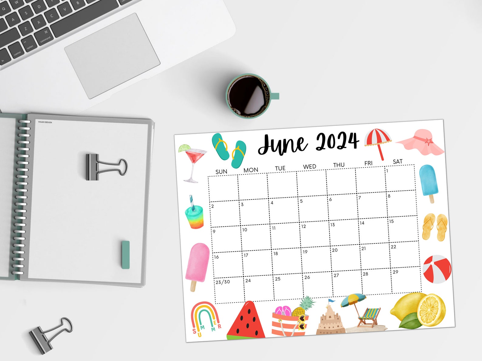 EDITABLE June 2024 Calendar, Printable Summer Calendar W/ Beach Ball ...