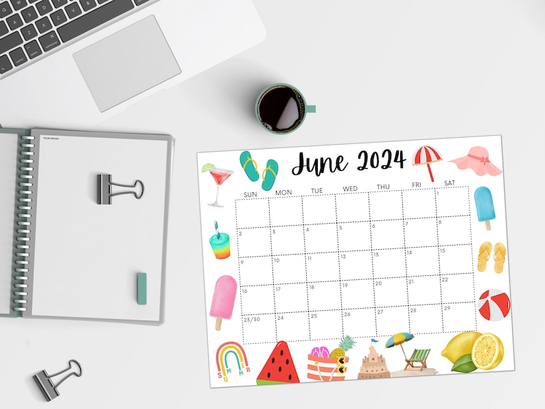 EDITABLE June 2024 Calendar, Printable Summer Calendar W/ Beach Ball ...