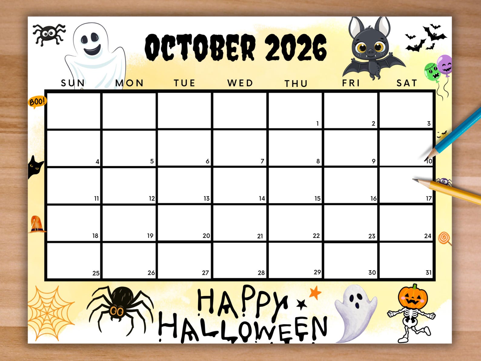 Editable October 2026 Calendar, Printable School Calendar W/ Happy ...