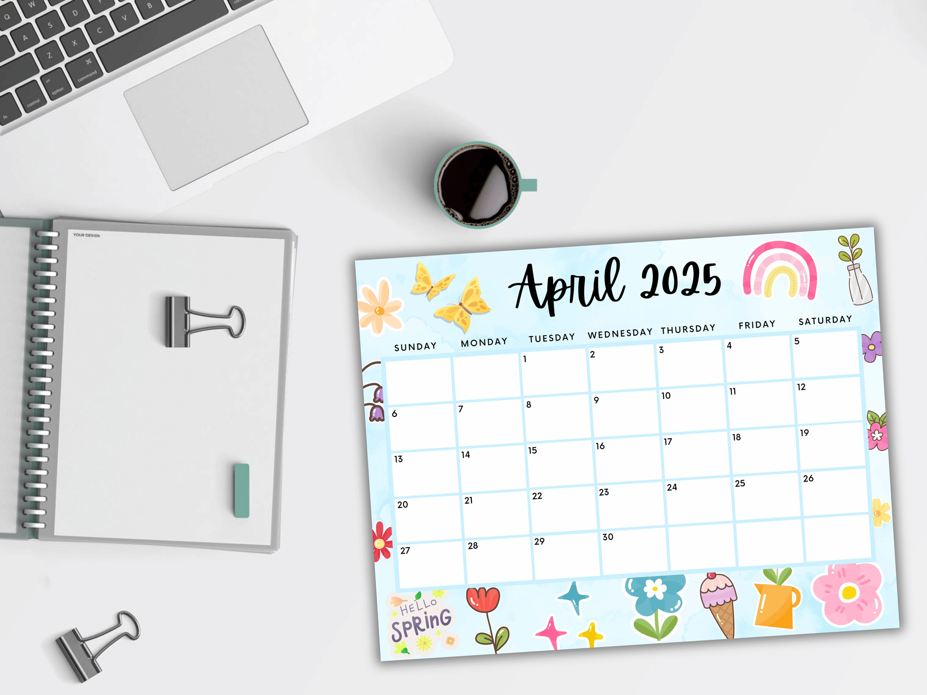 EDITABLE April 2025 Calendar, Printable Calendar Blue W/ Colorful ...