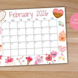 Editable February Calendar 2026, Printable Calendar 2026, Cute Calendar ...