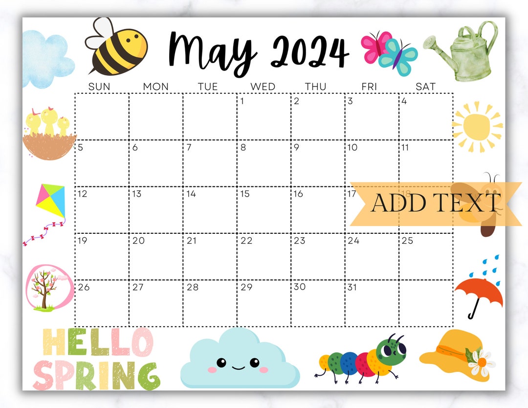 EDITABLE May 2024 Calendar Printable Calendar 2024 Cute - Etsy Sweden
