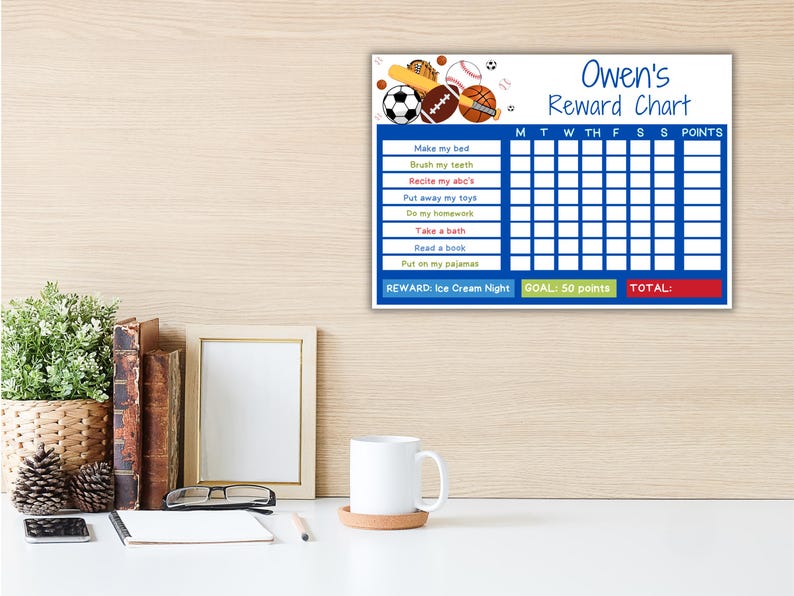 EDITABLE Boys Sports Chore Chart, Blue Sports Reward Chart, Sticker ...