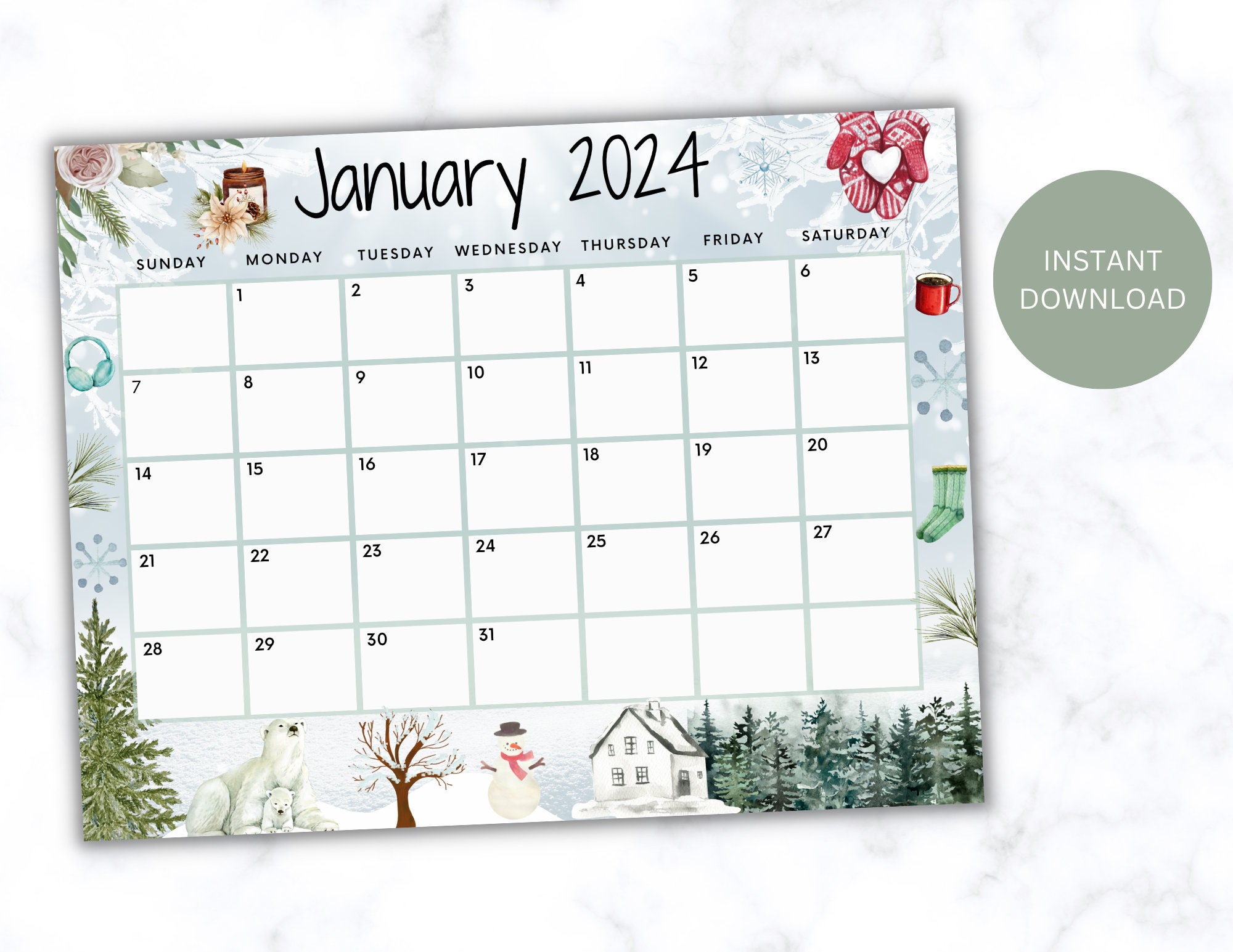 Editable January Calendar 2024 Printable Wall Calendar 2024 - Etsy Portugal