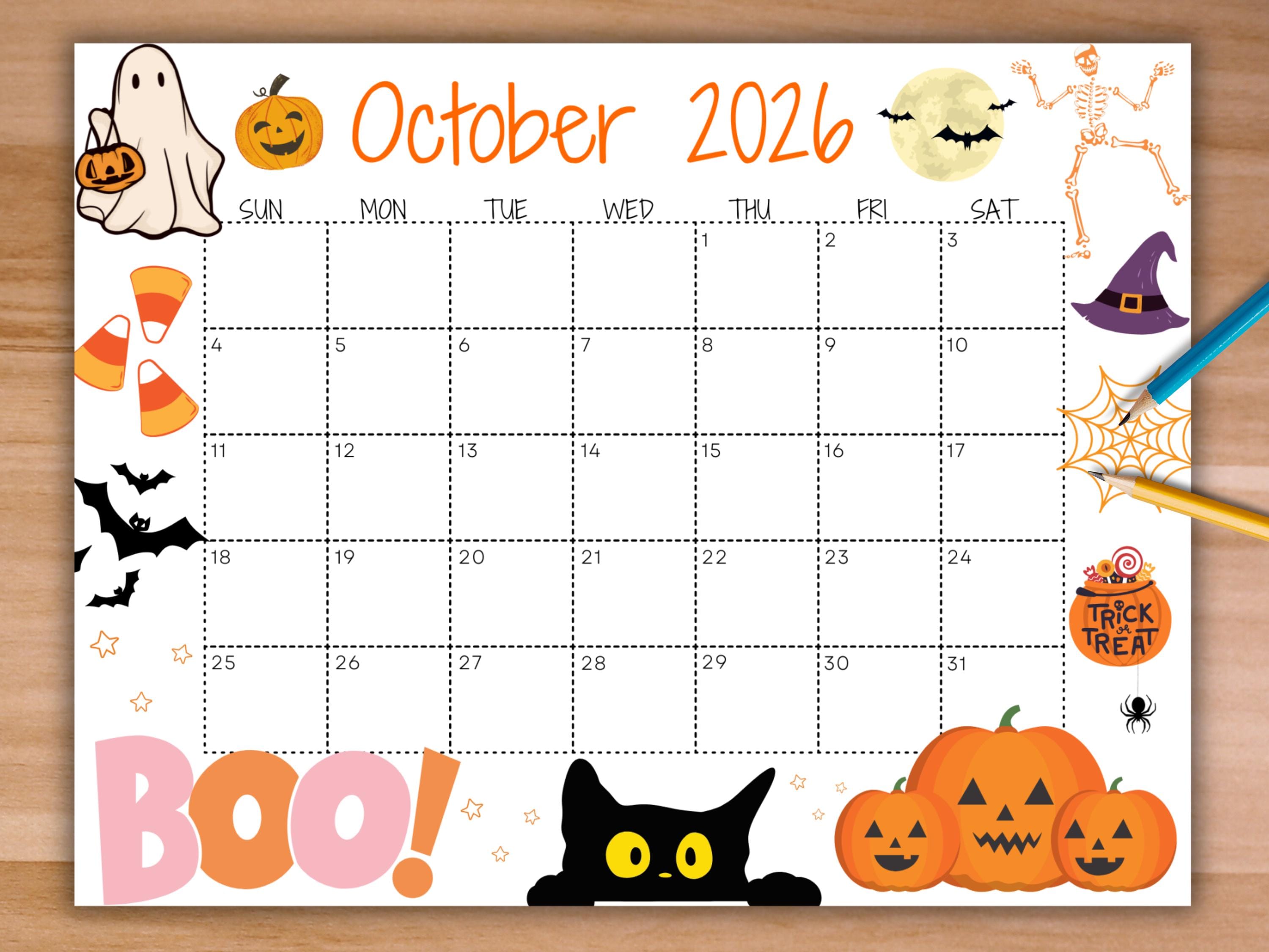 Editable October 2026 Calendar, Printable Calendar, 2026 School ...