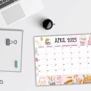 EDITABLE April 2025 Calendar, Printable PINK Easter Calendar W/ Easter ...