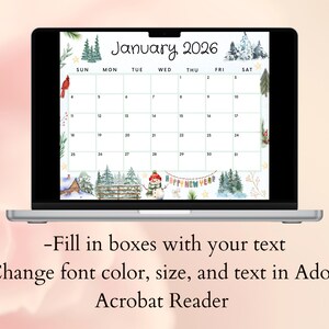 Editable January 2026 Calendar, Printable Calendar W/ Cute Winter Happy ...