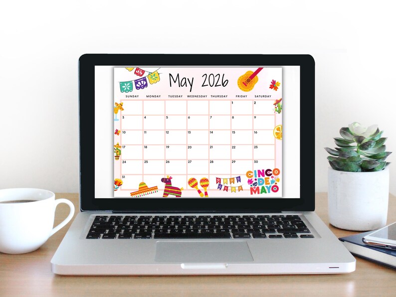 EDITABLE May 2026 Calendar, Printable Cute Pink Cinco De Mayo Calendar ...
