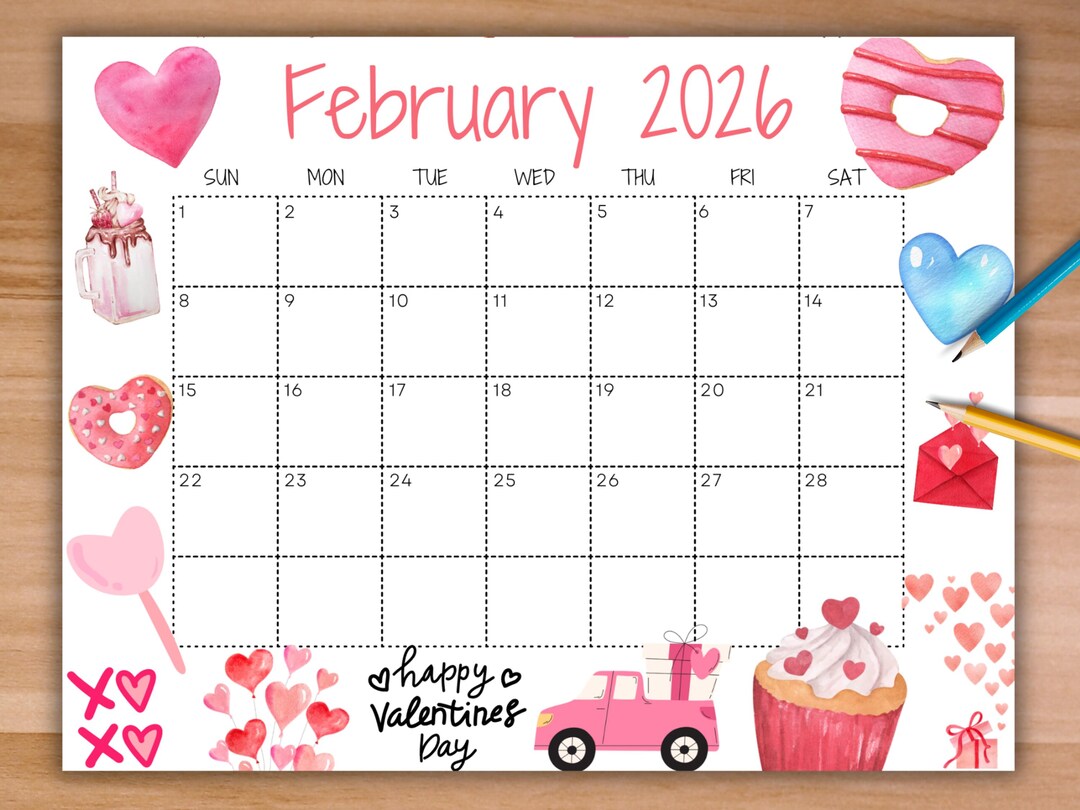 Fillable February 2026 Calendar, Printable Cute Calendar, Editable ...