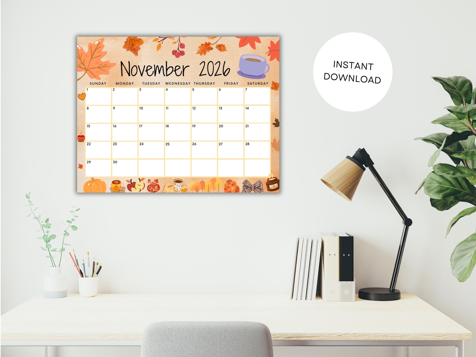 Editable November 2026 Calendar, Printable Wall Calendar,cozy Fall ...