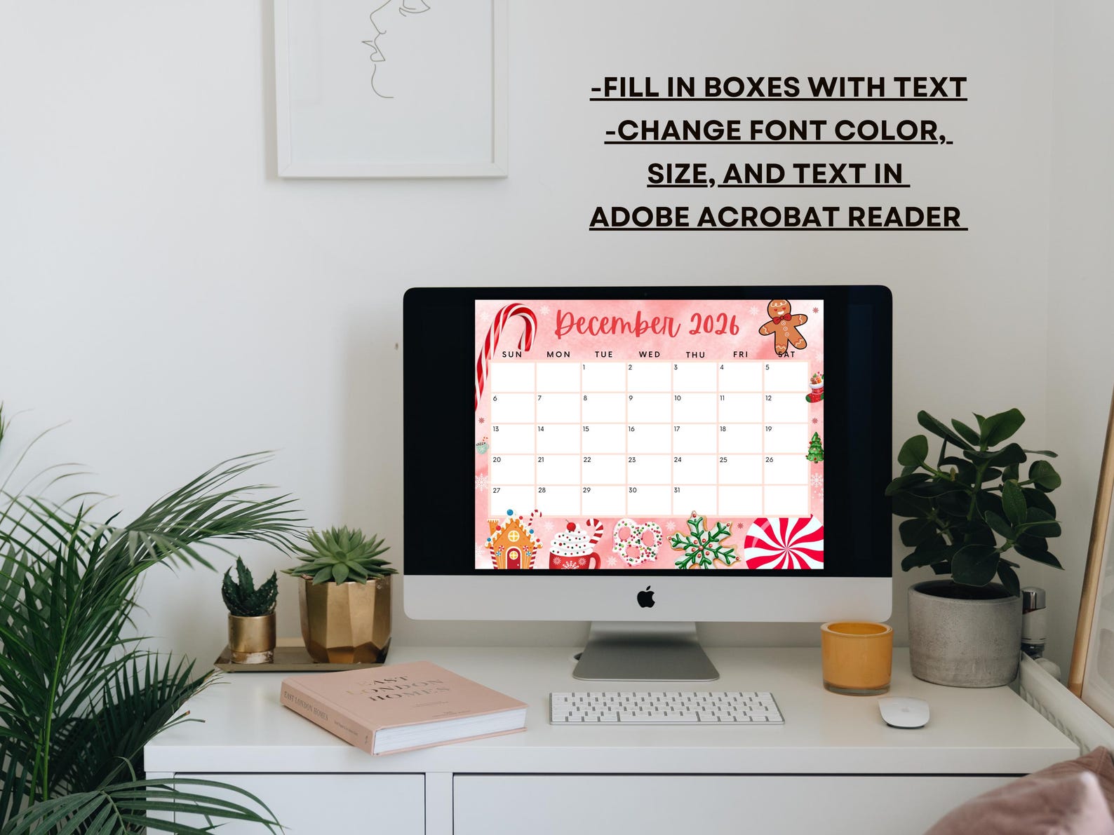 Editable December 2026 Calendar, Printable Red Christmas Calendar W ...