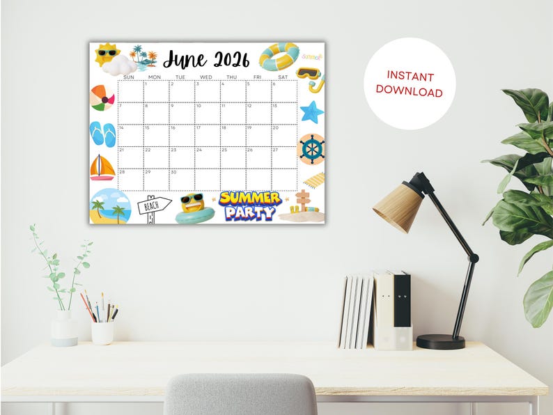 Editable June 2026 Calendar, Printable Summer Party Planner, Homeschool ...