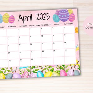 EDITABLE PINK April 2025 Easter Calendar, Printable Calendar W/ Pink ...
