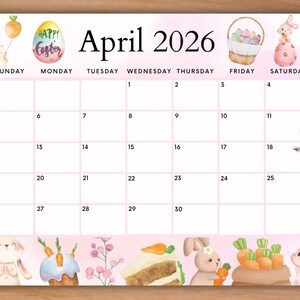 EDITABLE April 2026 Calendar, Printable PINK Easter Calendar W/ Easter ...