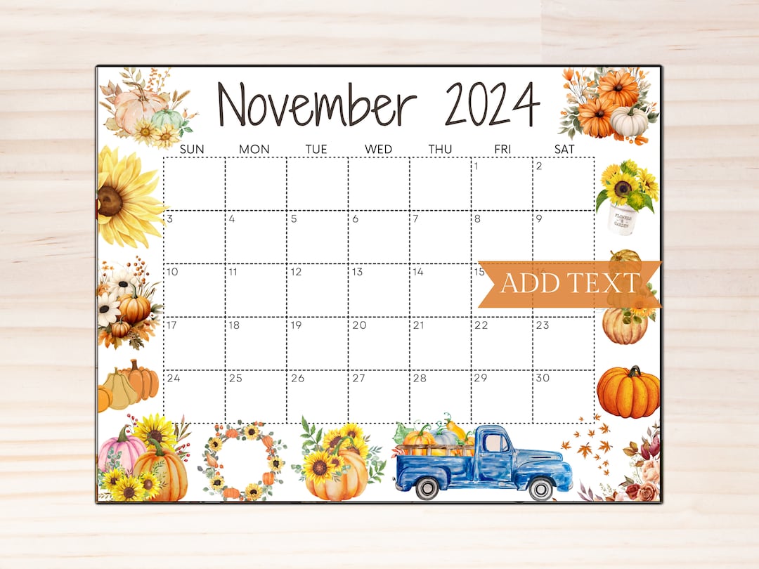 Editable November 2024 Calendar, Printable Calendar for Fall W ...