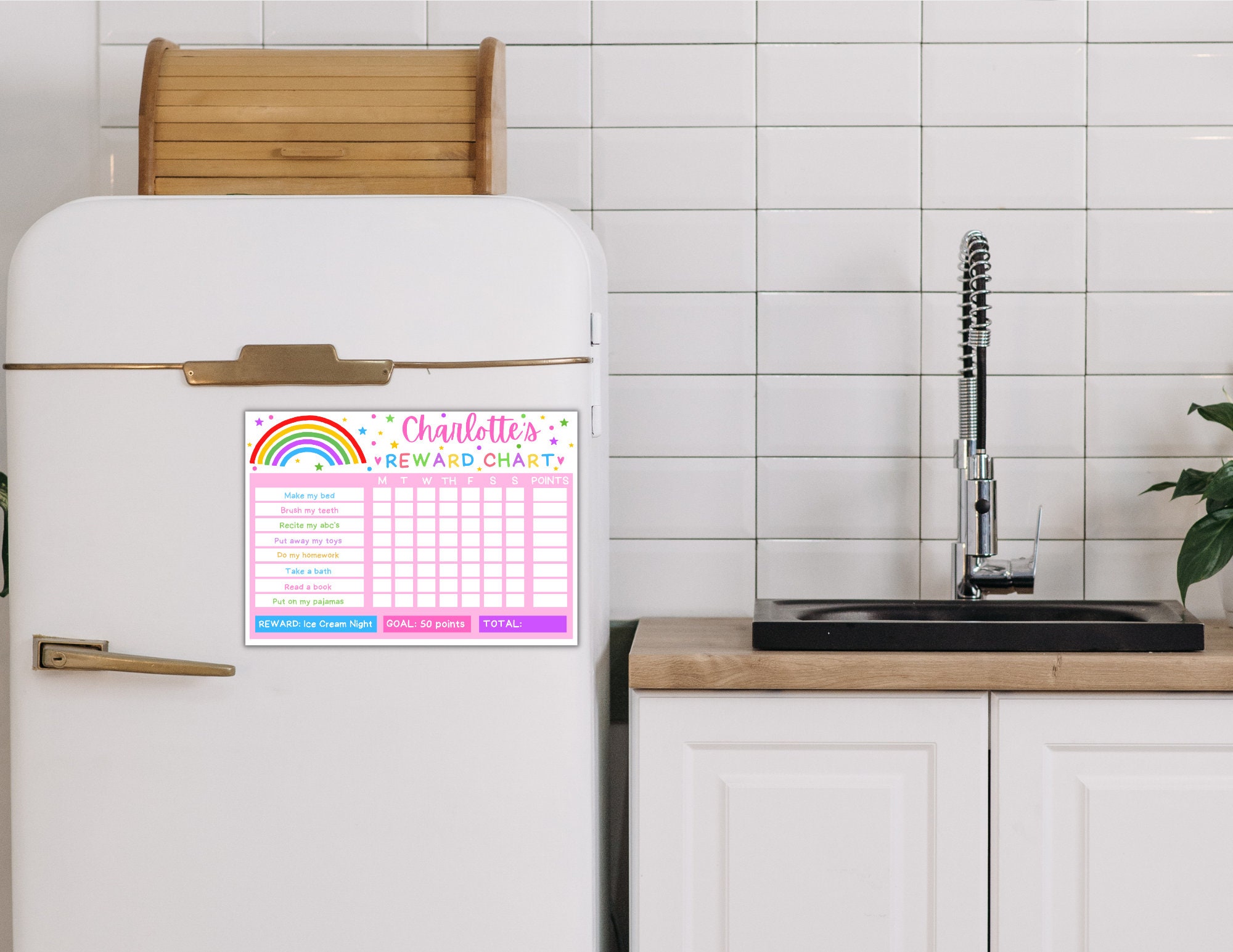 EDITABLE Rainbow Chore Chart, Girls Reward Chart, Sticker Chart ...
