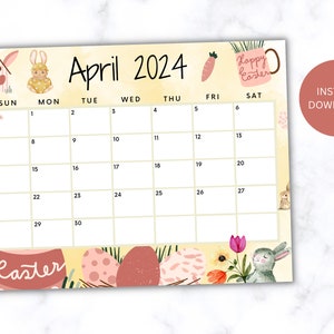 EDITABLE April 2024 Calendar, Printable Wall Calendar 2024, Yellow ...