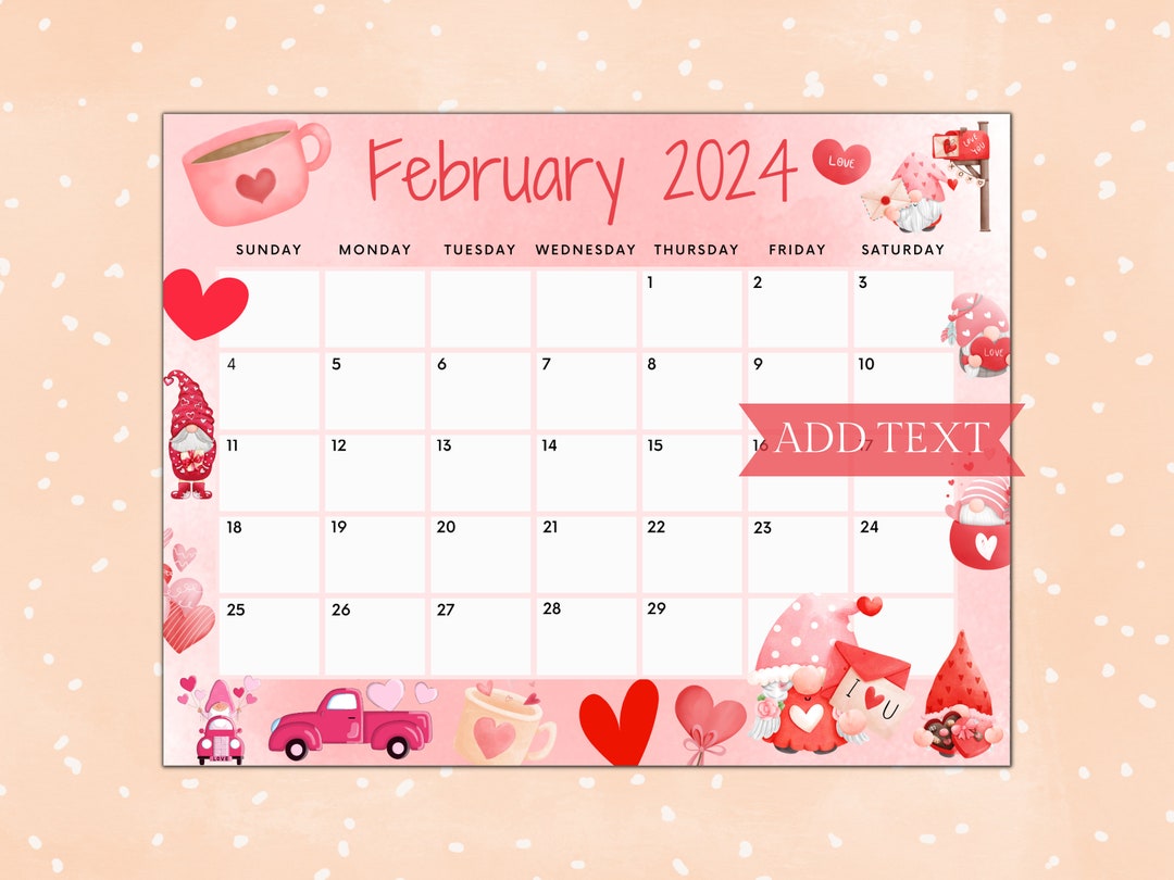 Editable February 2024 Calendar, Printable Wall Calendar 2024 ...