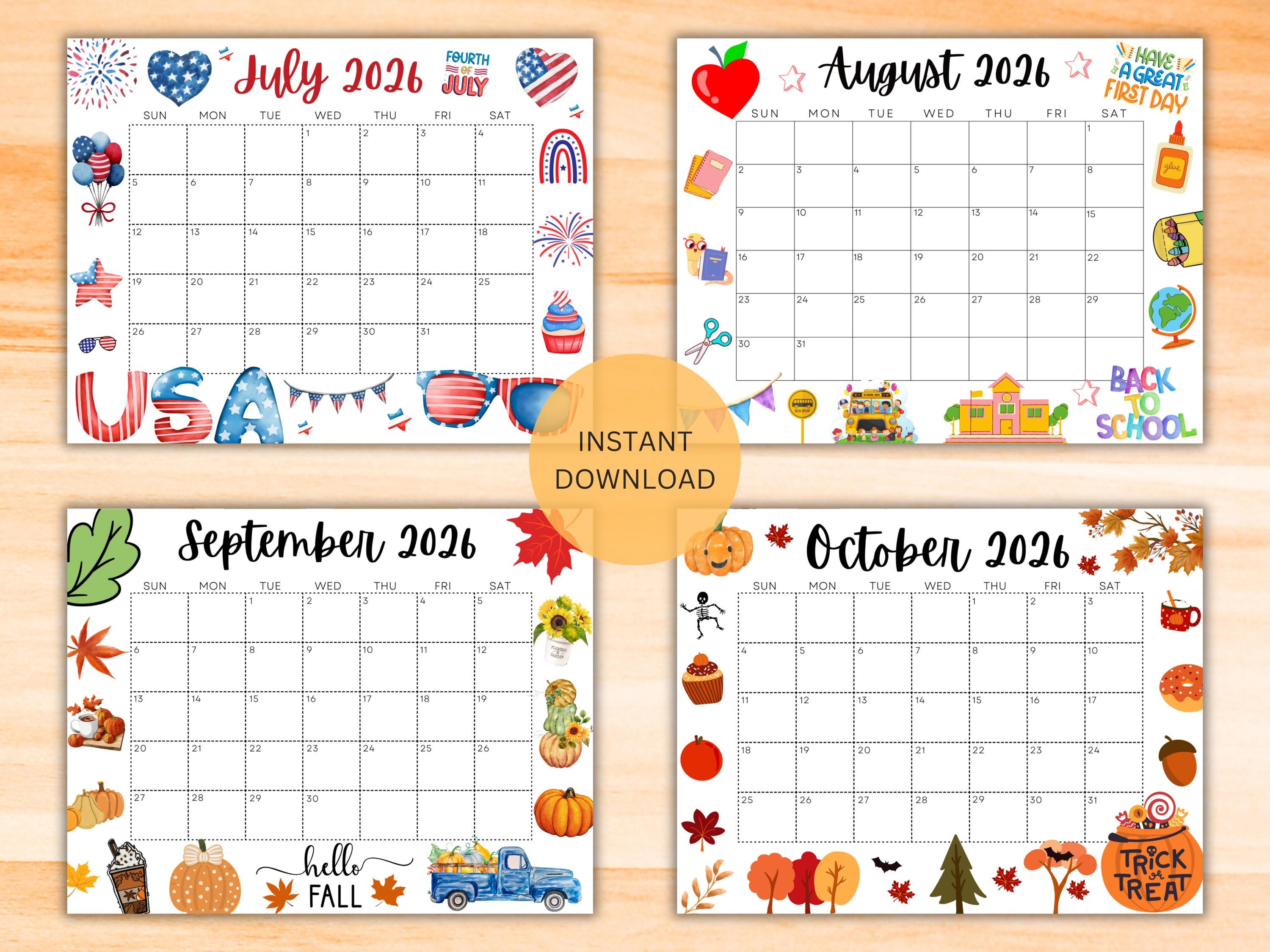 Editable School Calendar 2026-2027 From July to June- Printable Kids ...