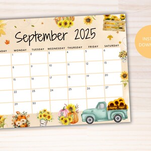 Editable September 2025 Calendar, Printable Calendar W/ Sunflowers and ...