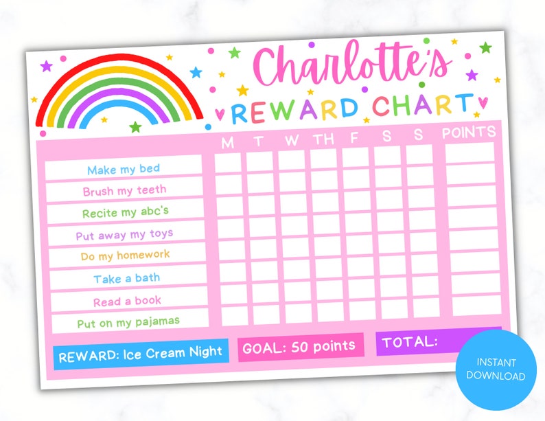 EDITABLE Rainbow Chore Chart Girls Reward Chart Sticker - Etsy