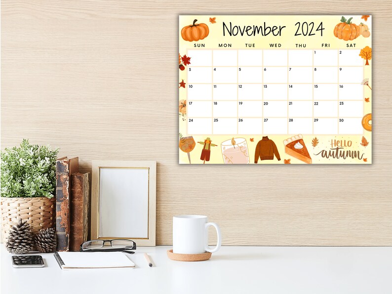 Editable November 2024 Calendar, Printable Calendar W/ Pretty Pumpkins ...