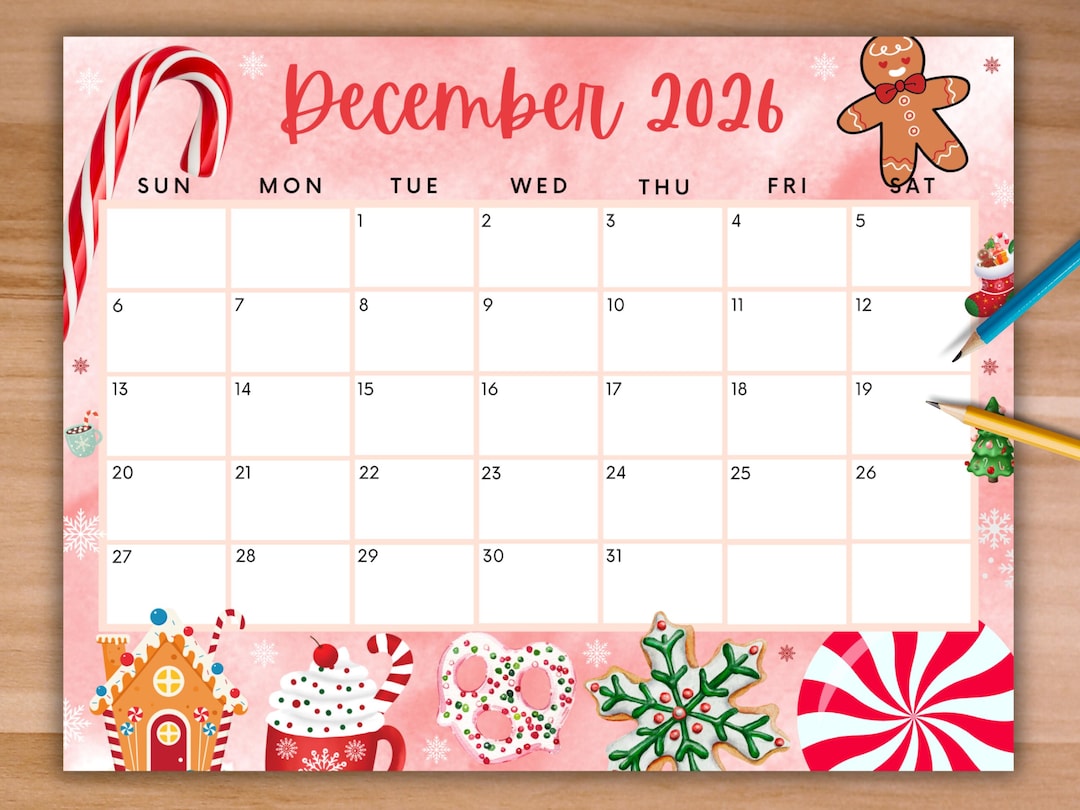 Editable December 2026 Calendar, Printable Red Christmas Calendar W ...
