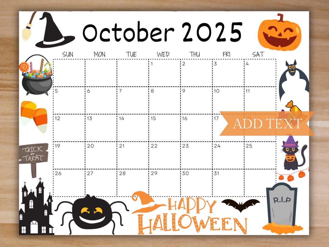 Editable October 2025 Calendar, Printable Cute Calendar, Happy ...