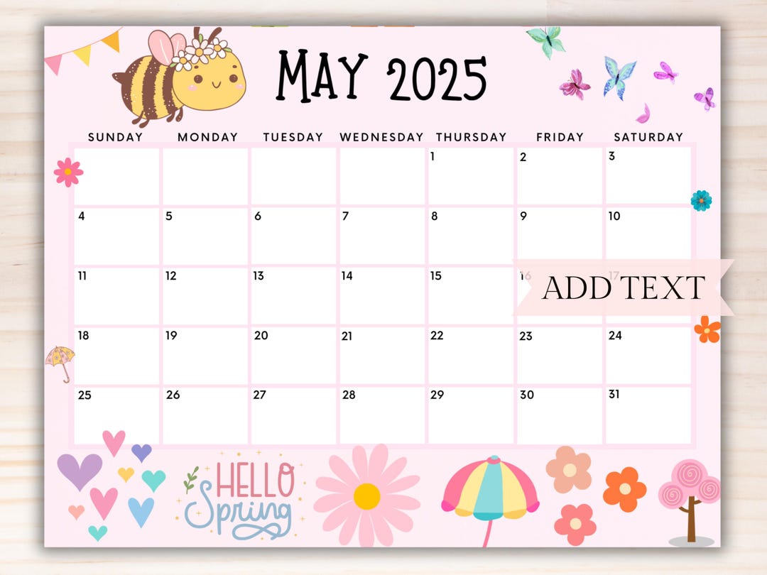 Calendario de mayo de 2025 EDITABLE, calendario imprimible Hola ...
