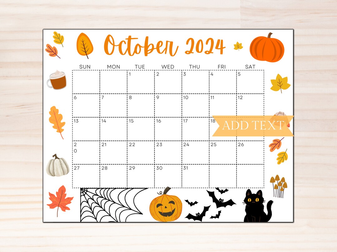 Editable October 2024 Calendar, Printable Calendar, 2024 Wall Calendar ...