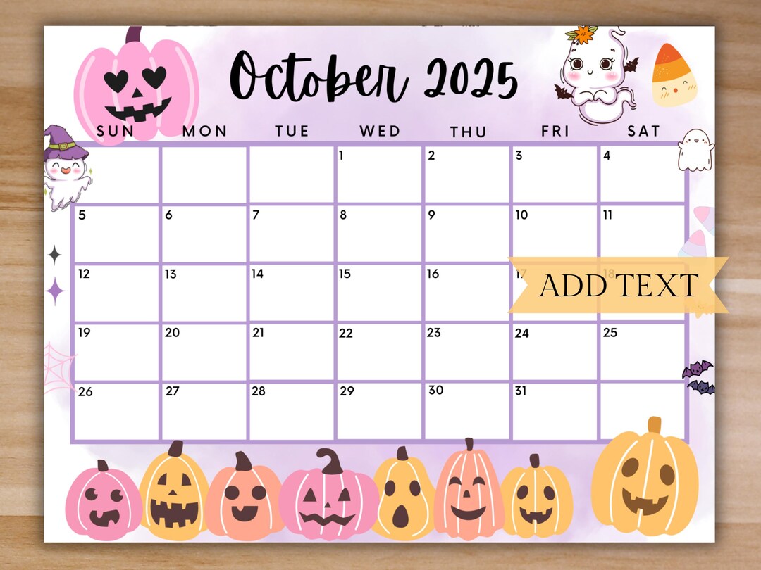 Editable October 2025 Calendar, Printable Wall Calendar W/ Cute ...