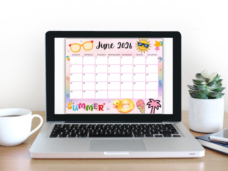 Printable June 2026 Calendar, Editable Calendar W/ Summer Sun, Monthly ...