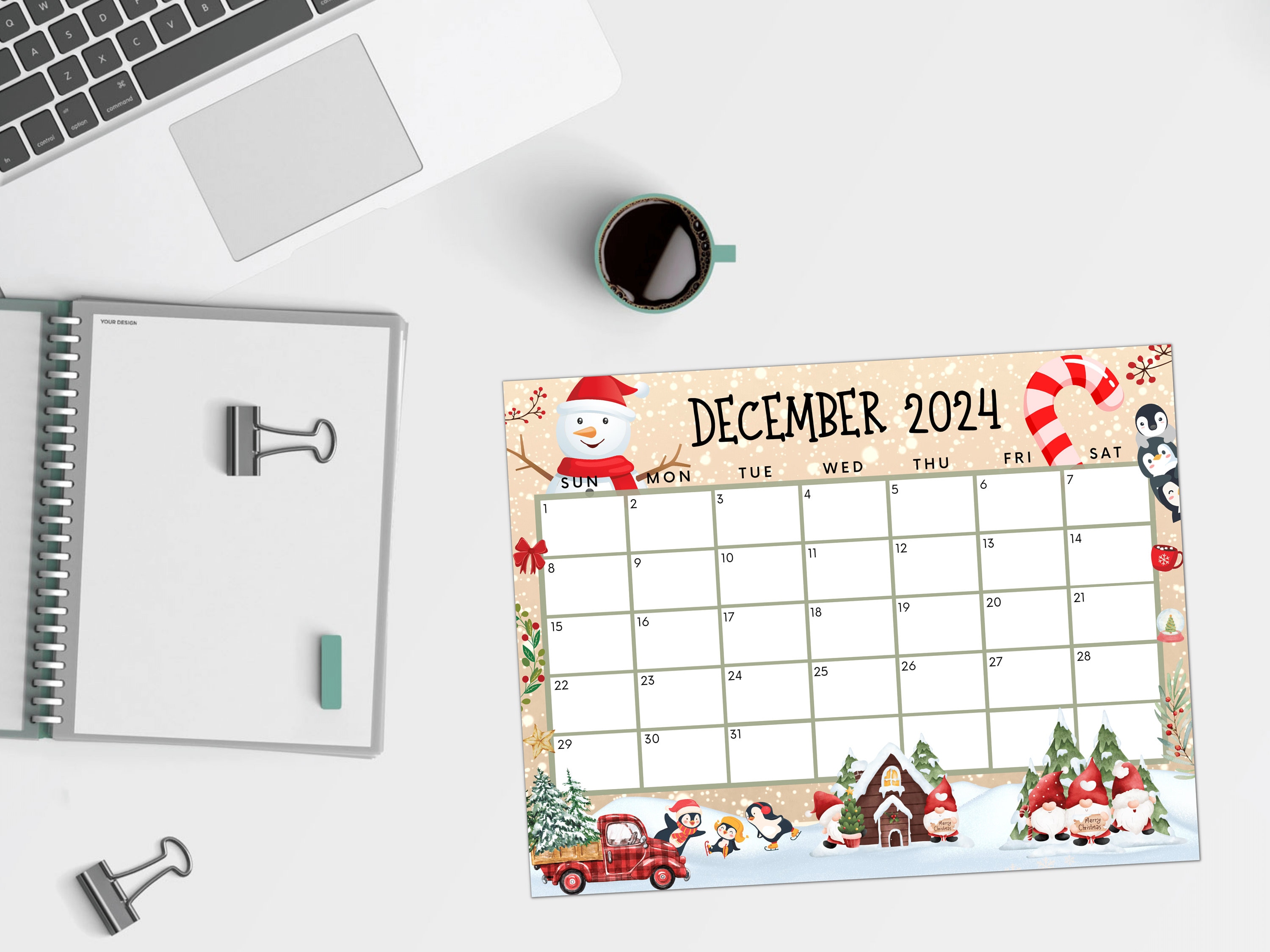 Editable December 2024 Calendar, Printable Christmas Calendar W ...