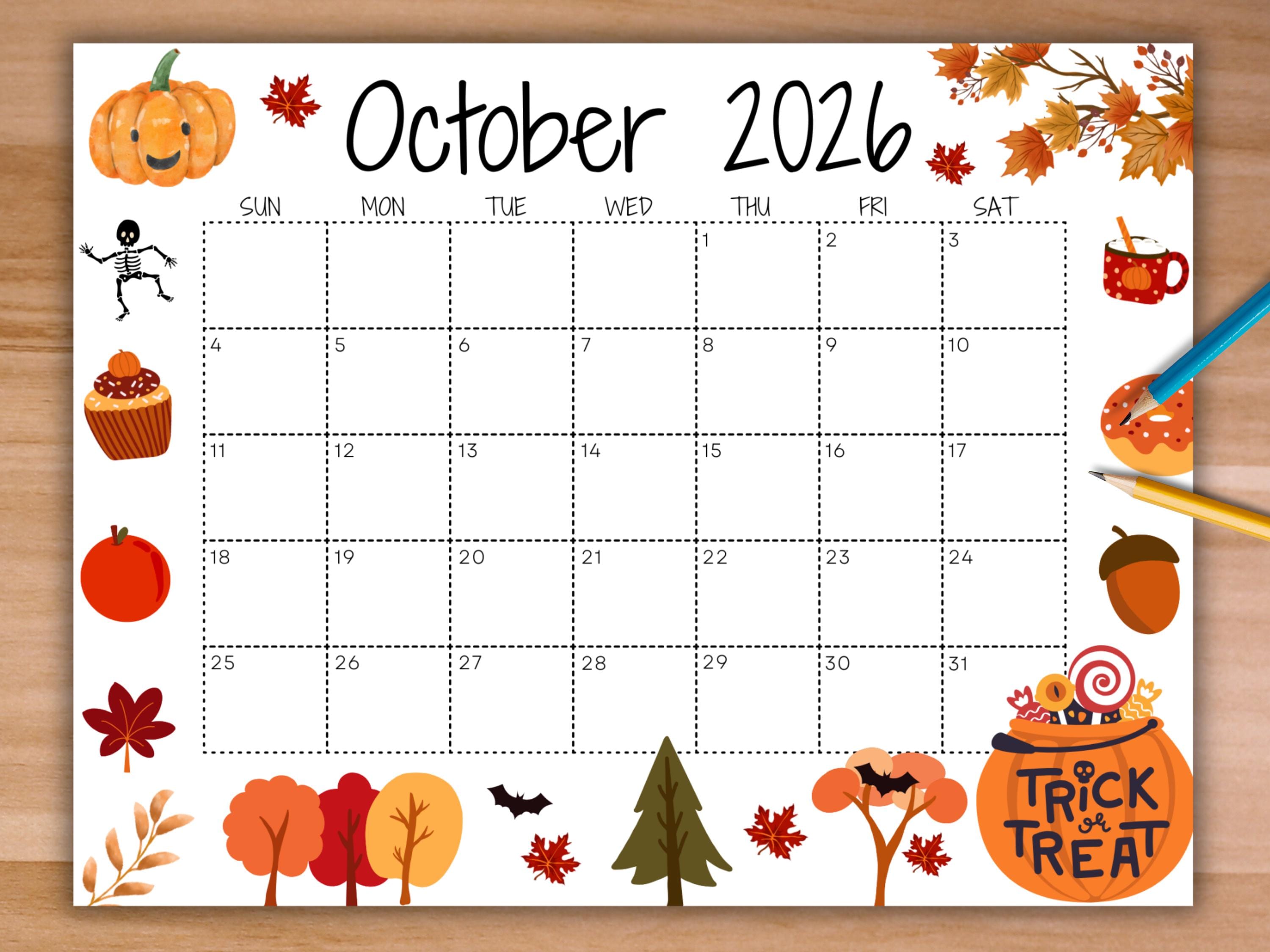 Editable October 2026 Calendar, Printable Calendar, School Calendar ...