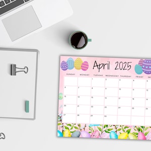 EDITABLE PINK April 2025 Easter Calendar, Printable Calendar W/ Pink ...