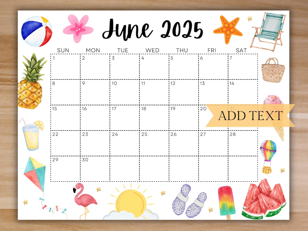 EDITABLE June 2025 Calendar, Printable Summer Calendar W/ Beach Ball ...