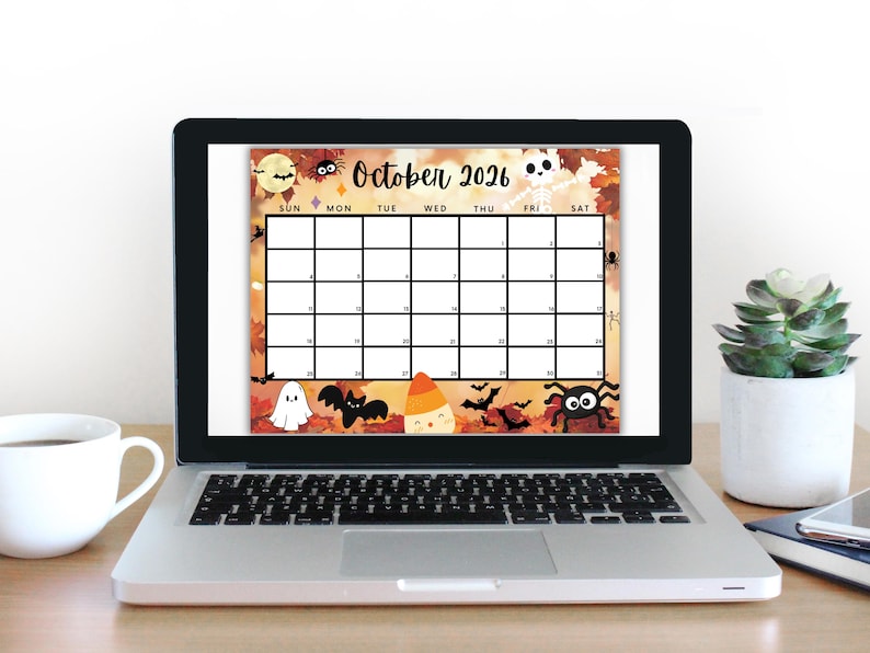 Editable October 2026 Calendar, Printable Calendar W/ Spooky Halloween ...