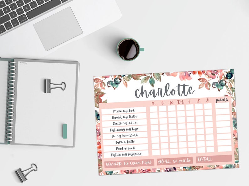 Editable Kids Chore Chart, Girl Reward Chart, Daily Chore Chart W/ Pink ...