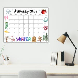 Editable January 2026 Calendar, Printable Winter Calendar, Winter ...