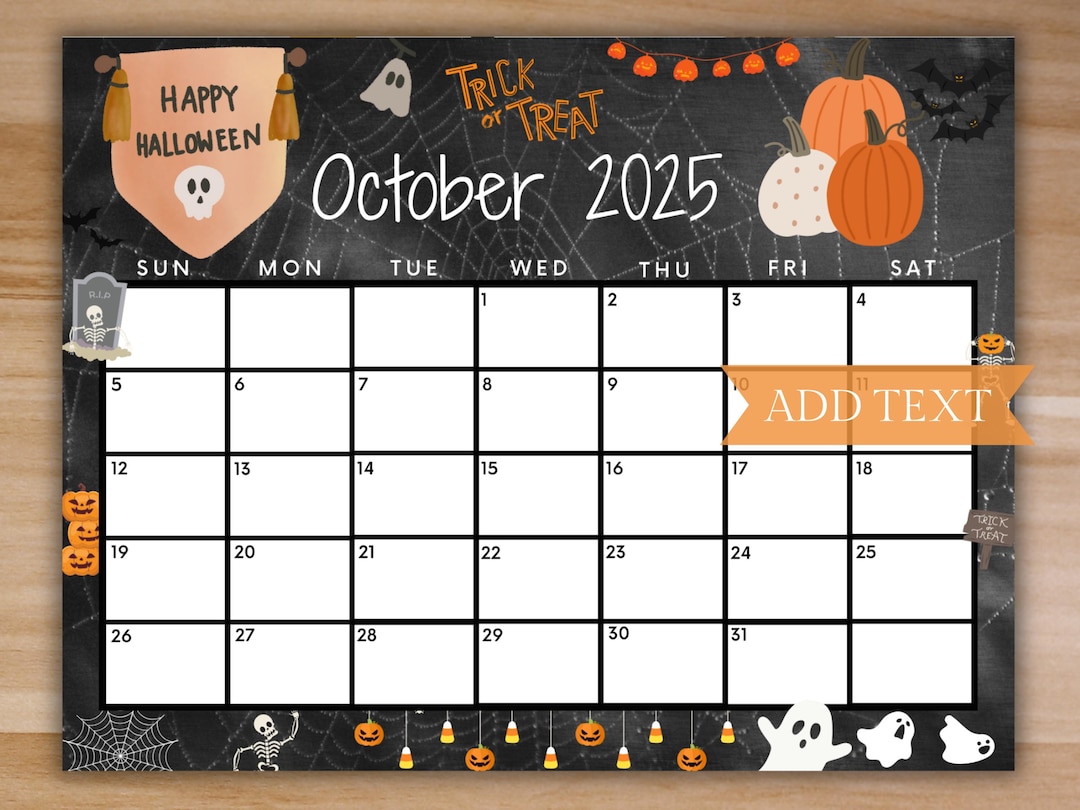 Editable October 2025 Calendar, Printable Happy Halloween Calendar W ...