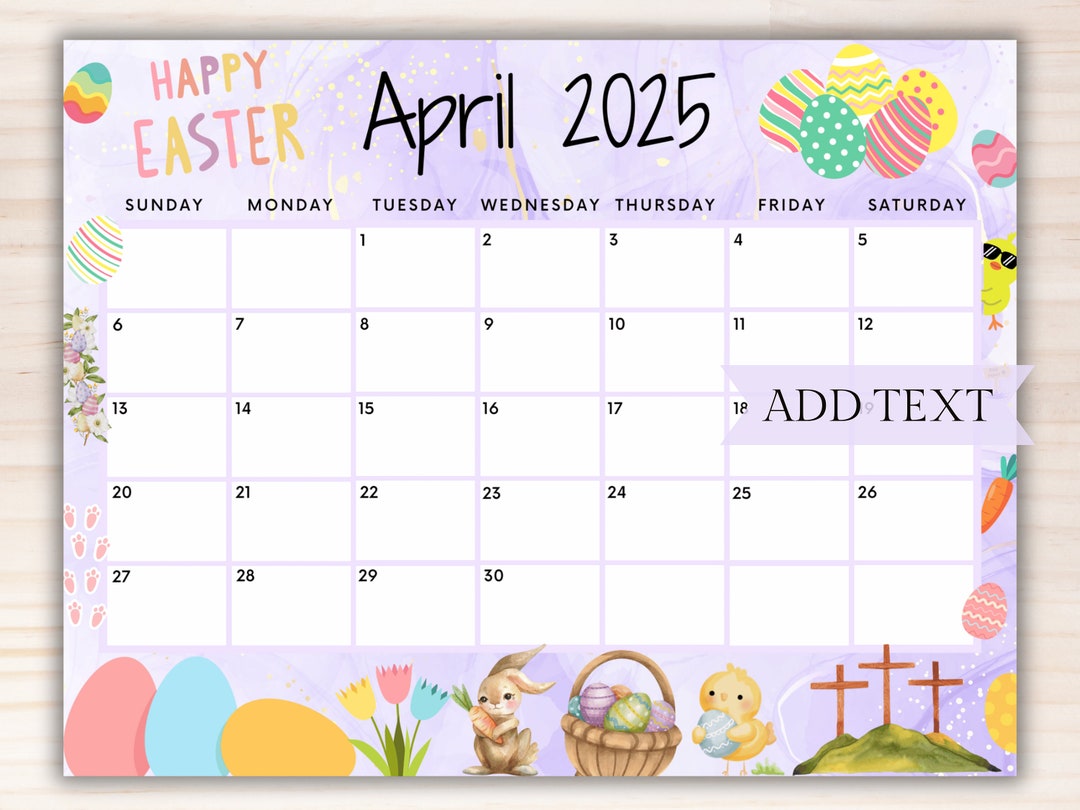 EDITABLE April 2025 Easter Calendar, Printable Calendar Purple Easter ...