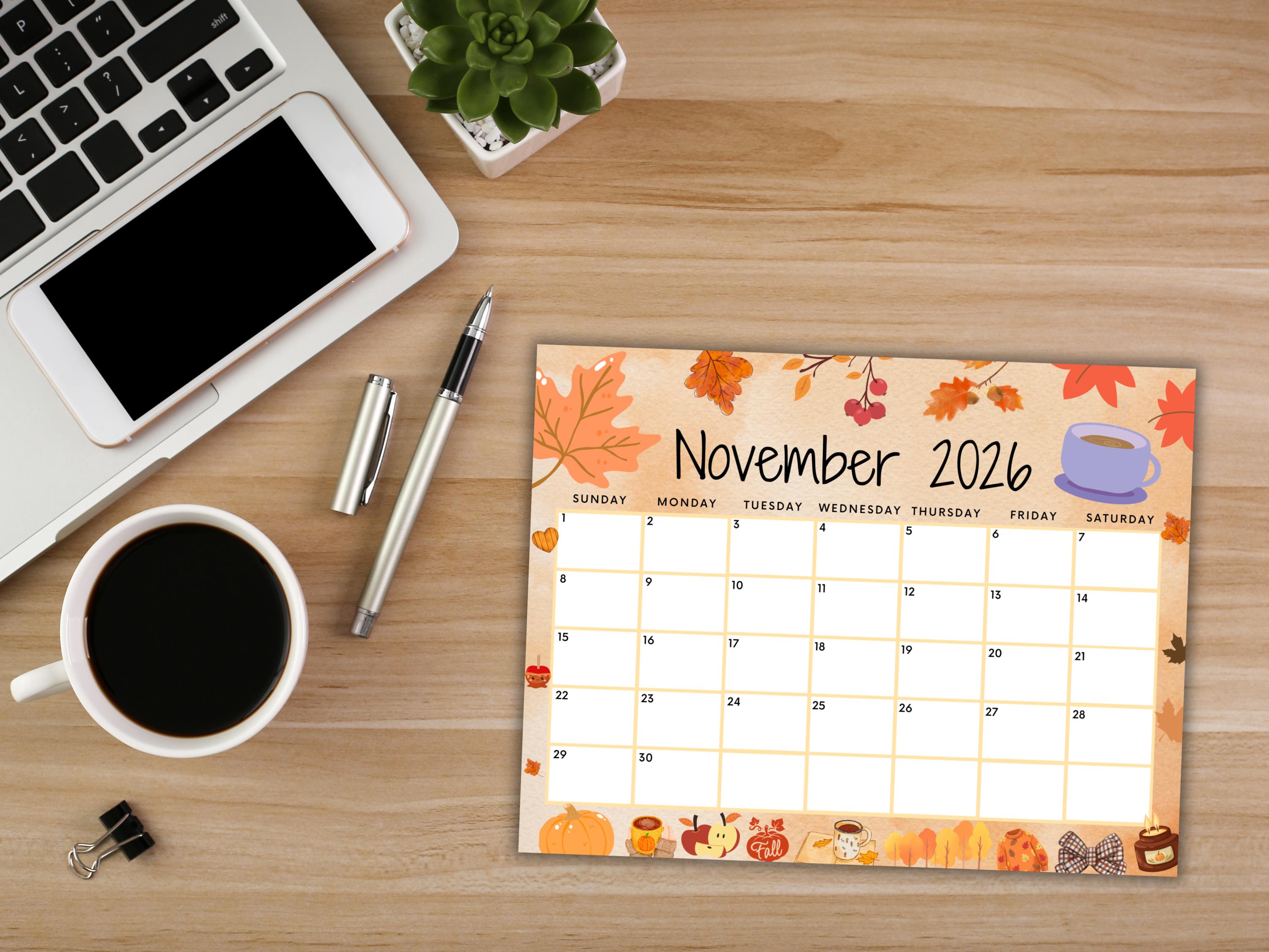 Editable November 2026 Calendar, Printable Wall Calendar,cozy Fall ...