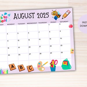 Editable August 2025 Calendar, Printable Back to School Calendar at W ...