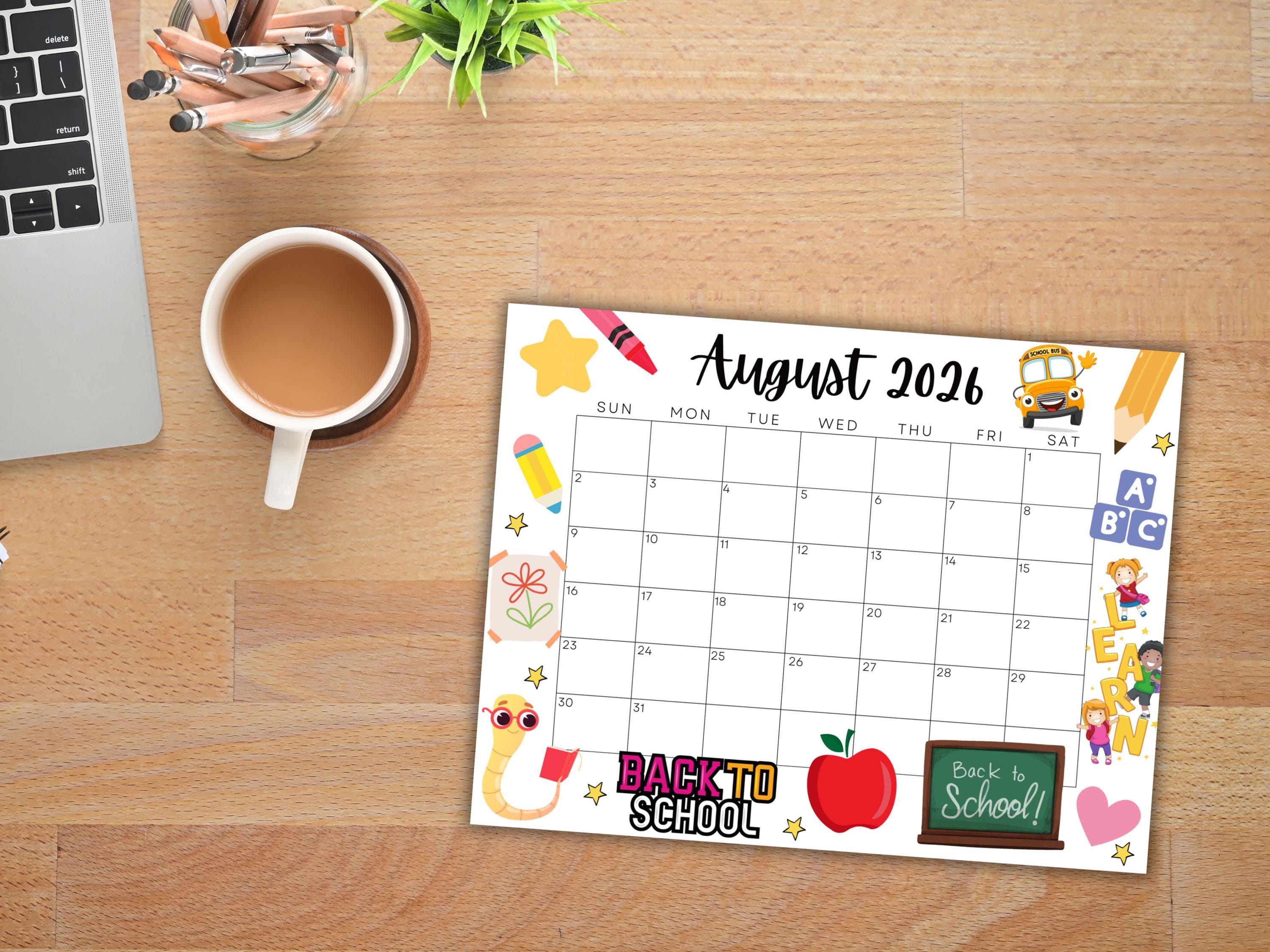 Editable August 2026 Calendar: Back to School Teacher Planner, Home ...