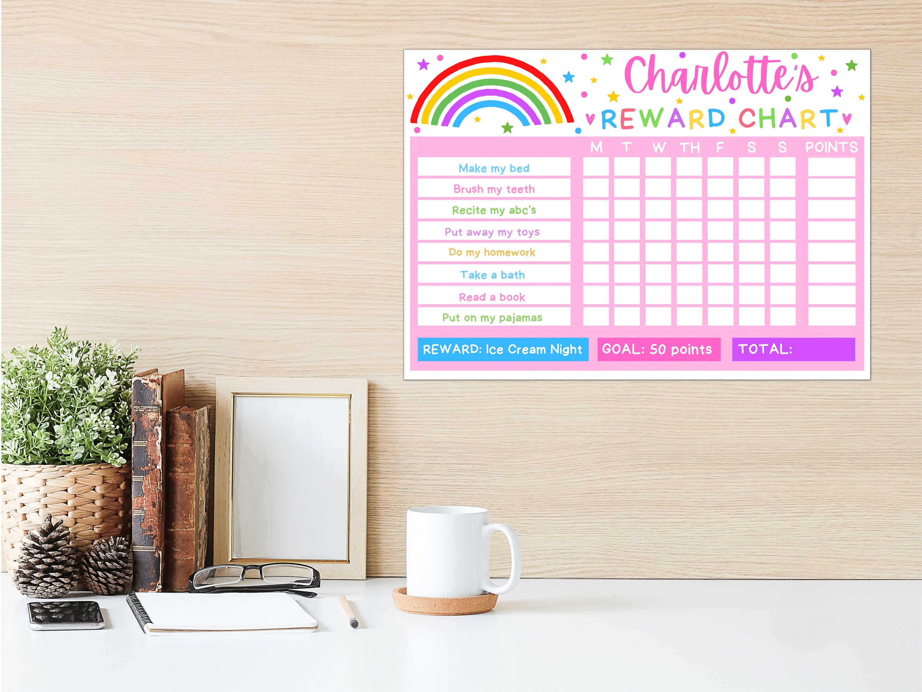 EDITABLE Rainbow Chore Chart, Girls Reward Chart, Sticker Chart ...