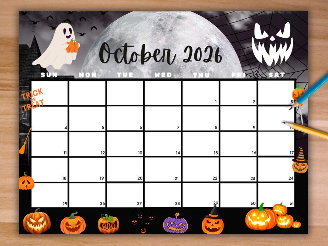 Editable October 2026 Calendar, Printable Calendar, 2026 Spooky ...