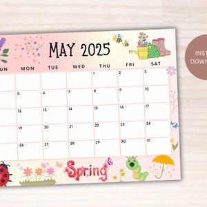 EDITABLE May 2025 Calendar, Printable Spring Calendar, Cute Calendar W ...